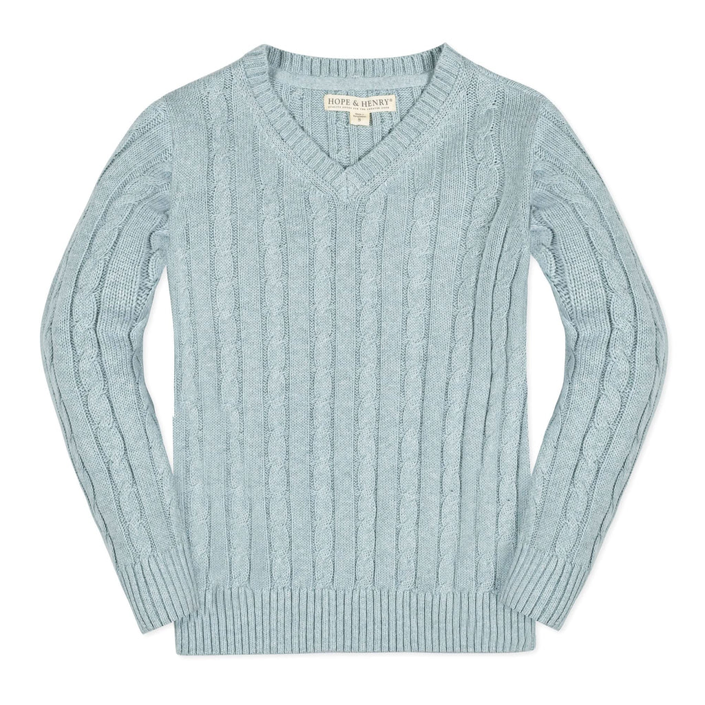 Organic Fine Gauge Cable V-Neck Sweater – Hope & Henry